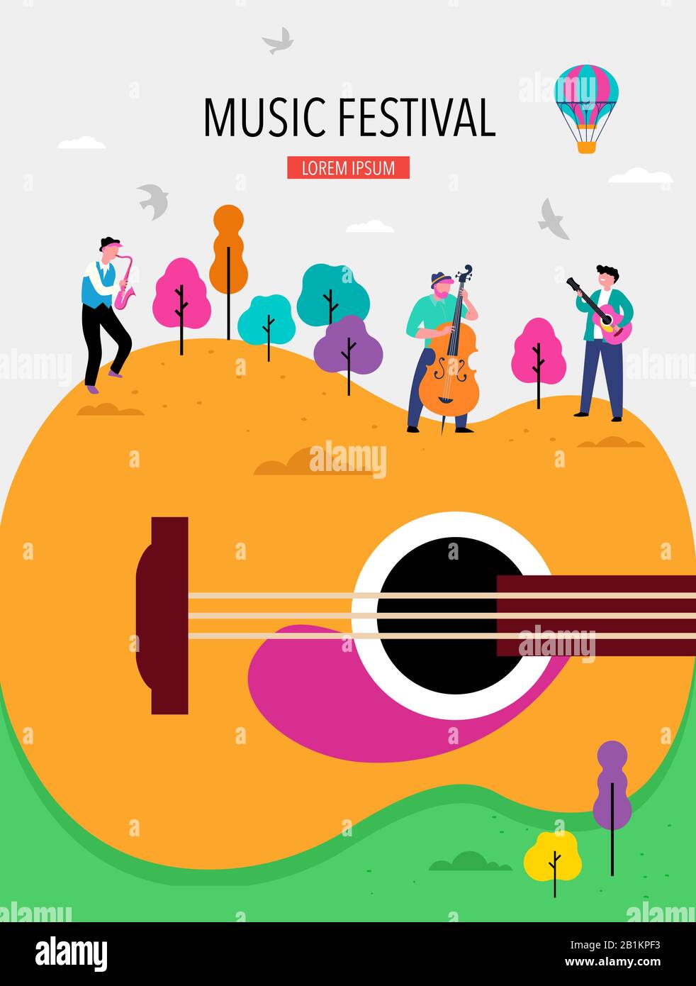 Summer fest, concept of live music festival, jazz and rock, food street ...