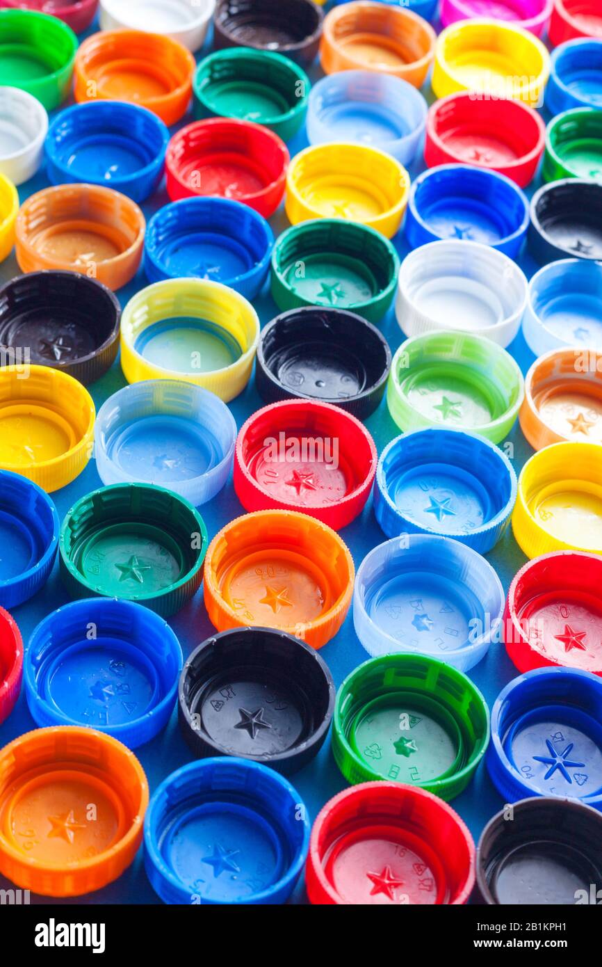 Texture of colored plastic caps. View from above Stock Photo - Alamy