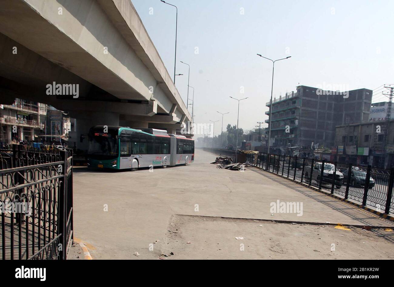 Bus Rapid Transit (BRT) bus having test run of the project track during ...
