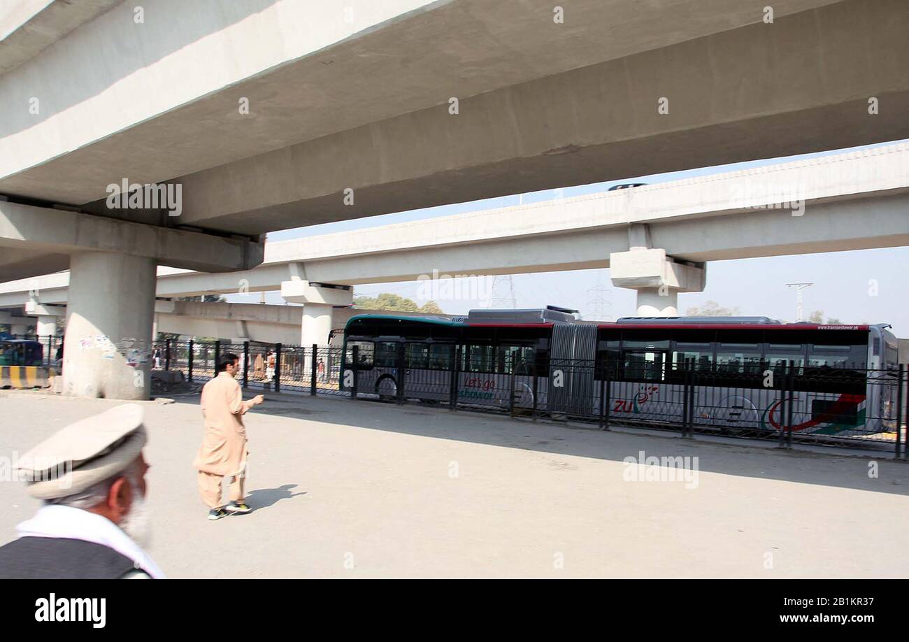 Bus Rapid Transit (BRT) bus having test run of the project track during ...