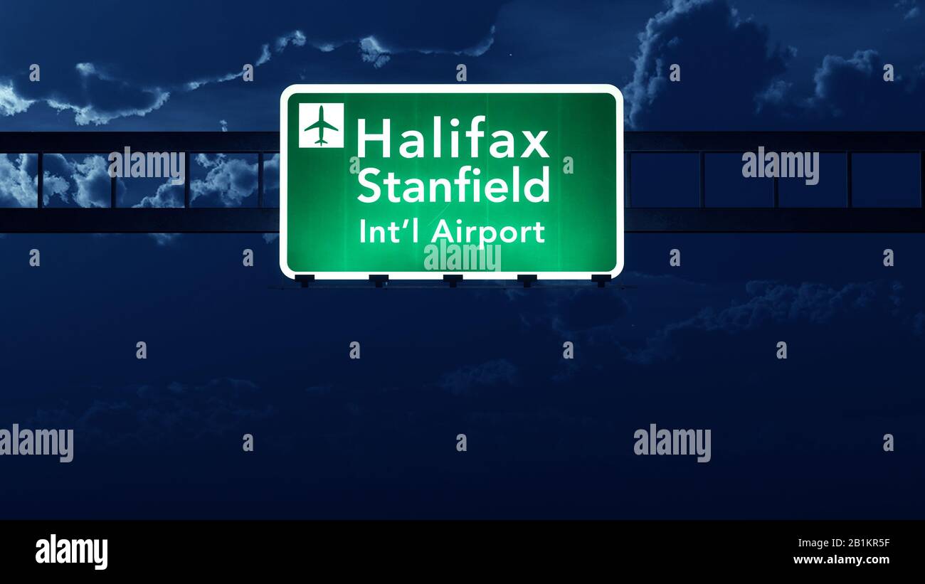 Halifax Stanfield Canada Airport Highway Road Sign at Night 3D ...