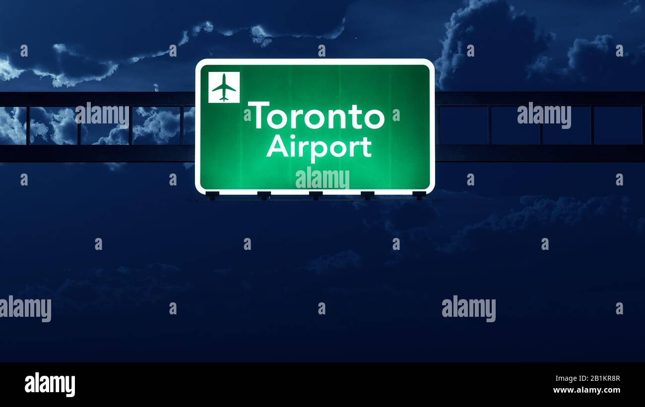Toronto Canada Airport Highway Road Sign at Night3D Illustration Stock ...