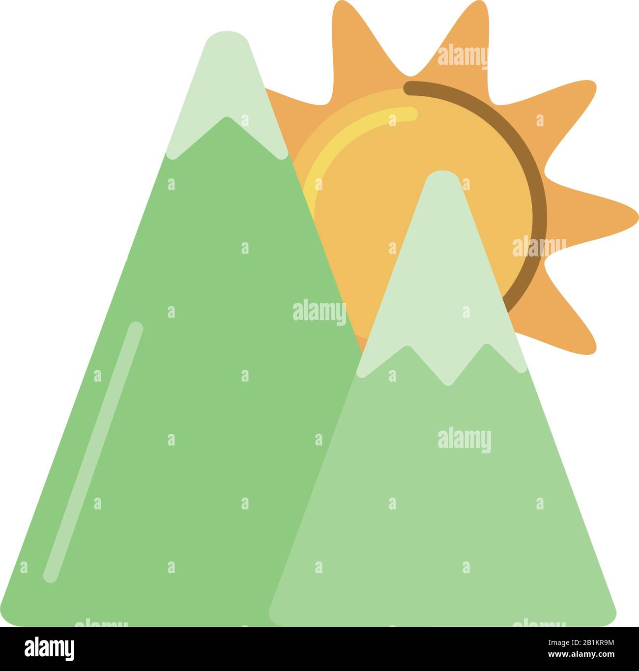 sun and mountains over white background, flat style icon, vector ...