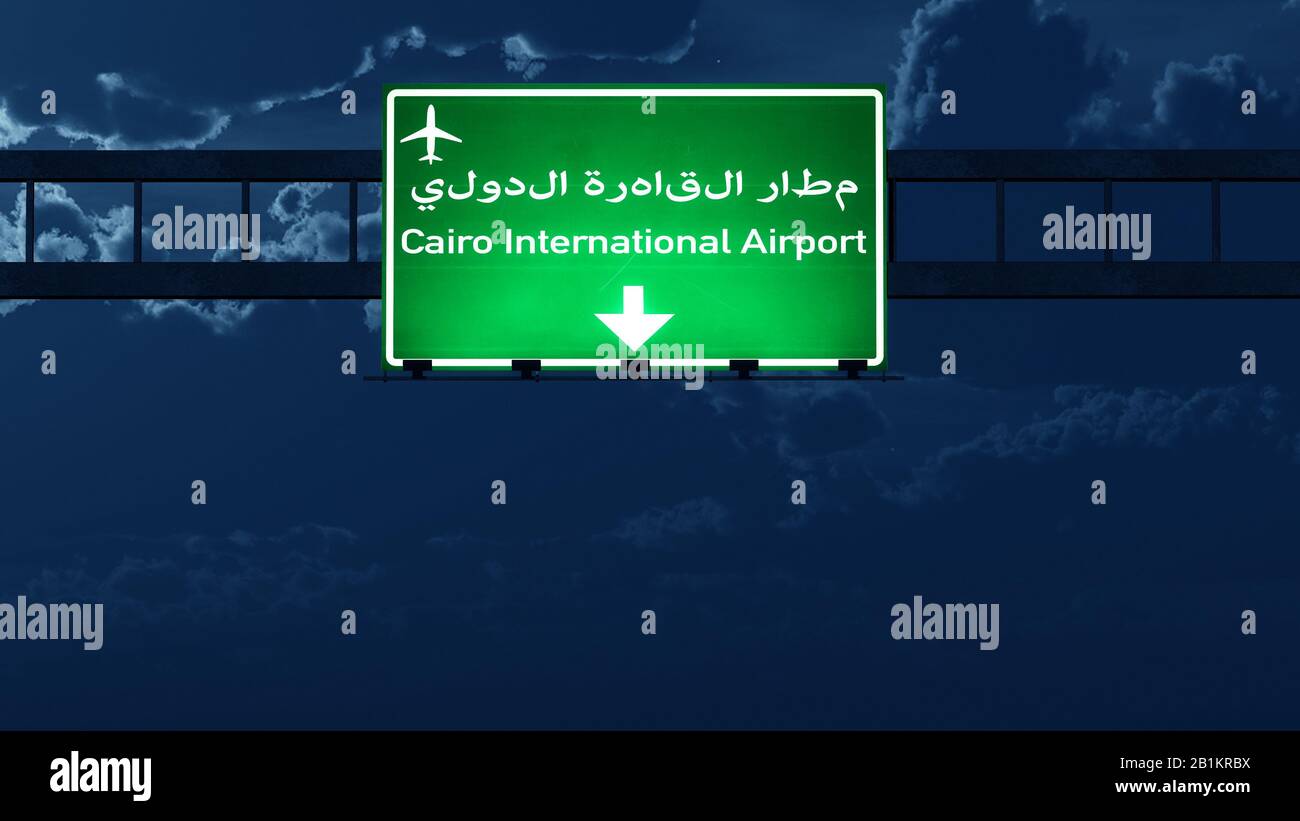 Cairo Egypt Airport Highway Road Sign 3D Illustration at Night Stock ...