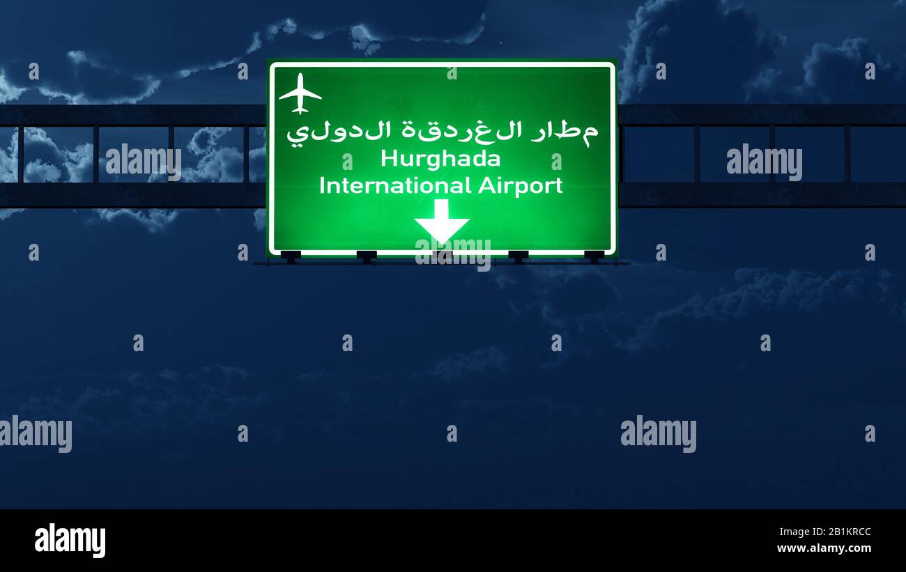 Hurghada Egypt Airport Highway Road Sign 3D Illustration at Night Stock ...