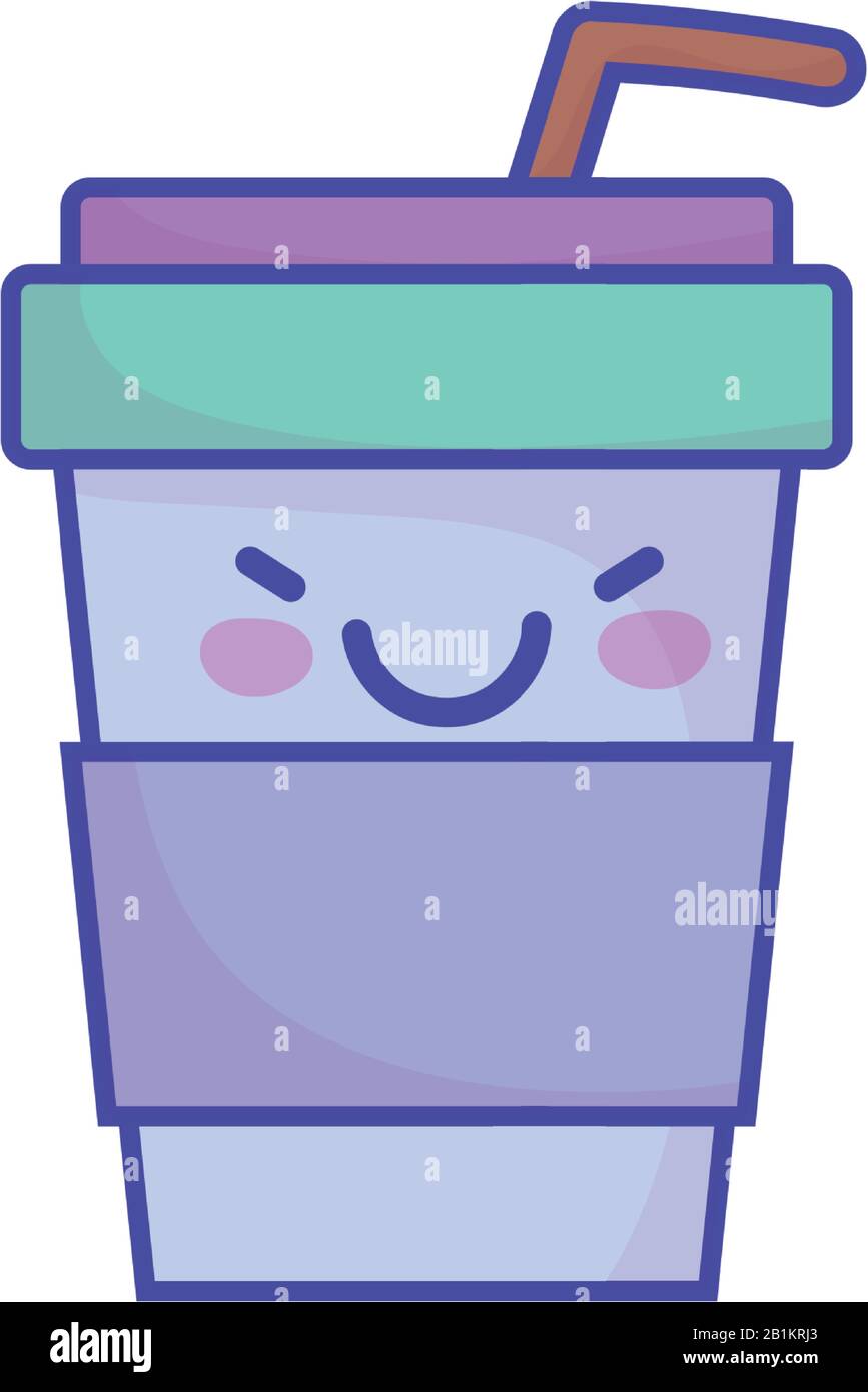 disposable coffee cup with straw cartoon food cute vector illustration ...