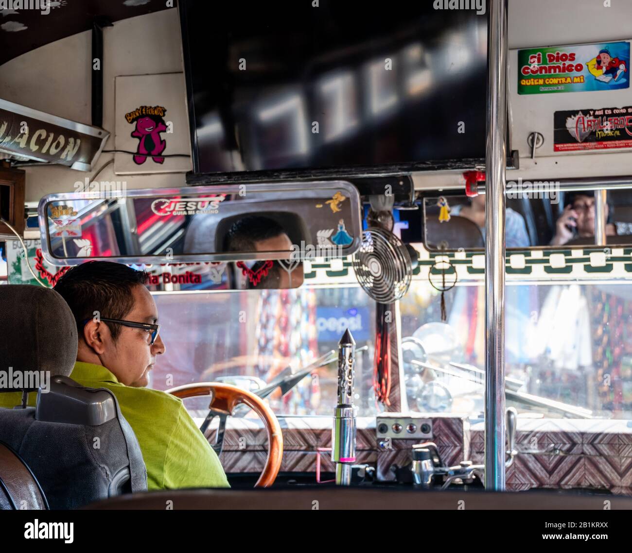 inside view of chicken bus and driver in Santa Rosa Guatemala Stock ...