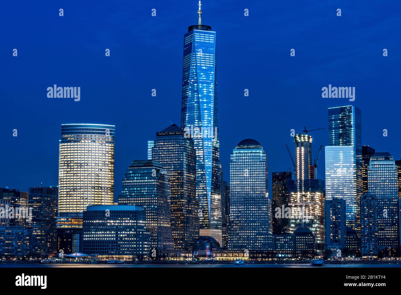 New York, USA - Lower Manhattan skyline during blue hour after sunset ...