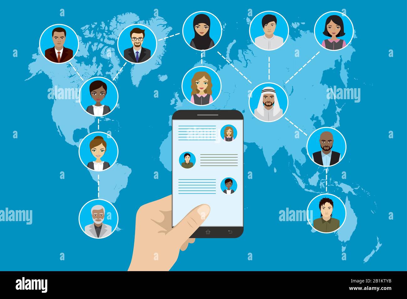 Business Team building or global social network. Different avatar ...