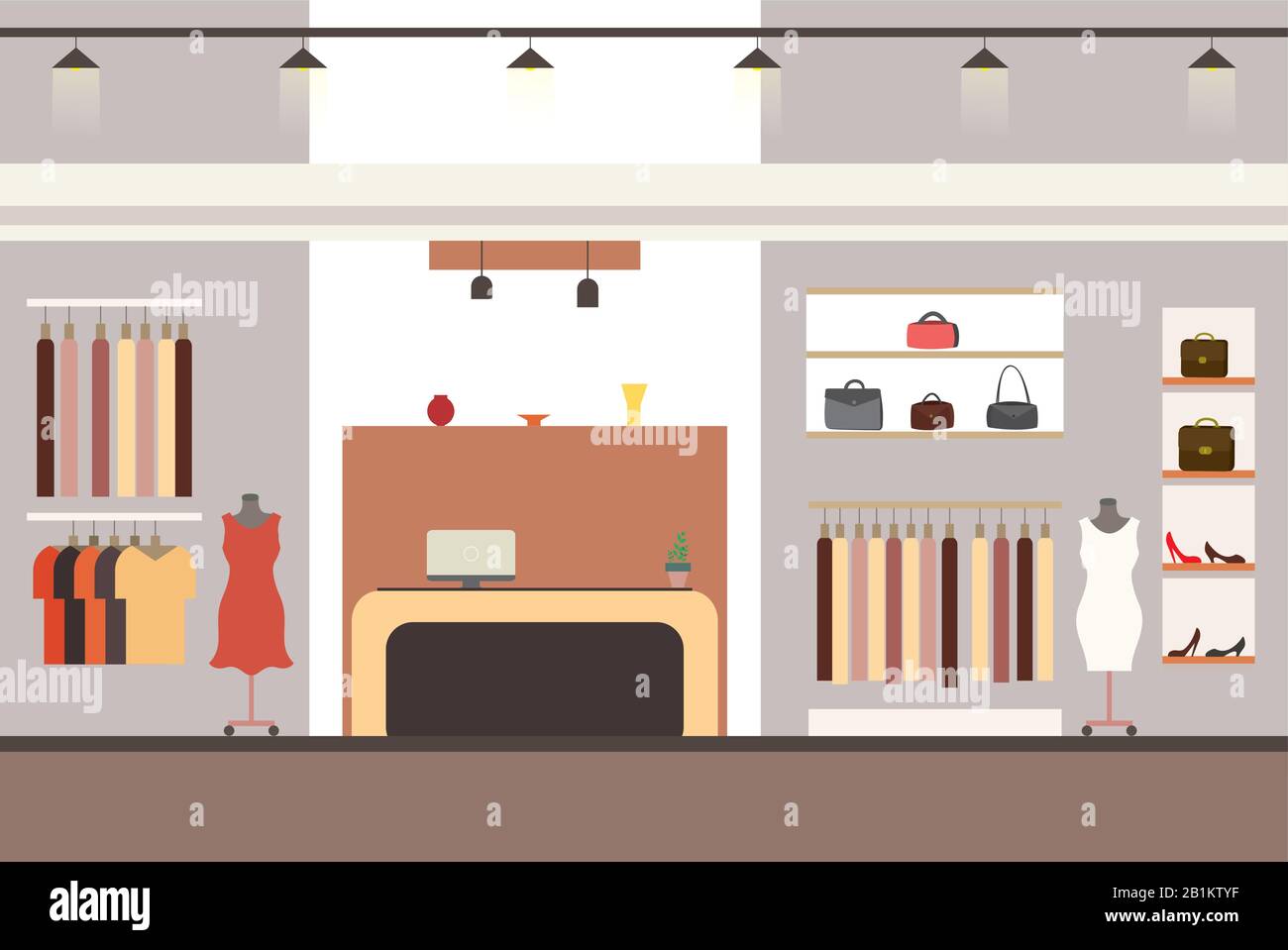 interior of a modern and fashionable clothing store,flat vector ...