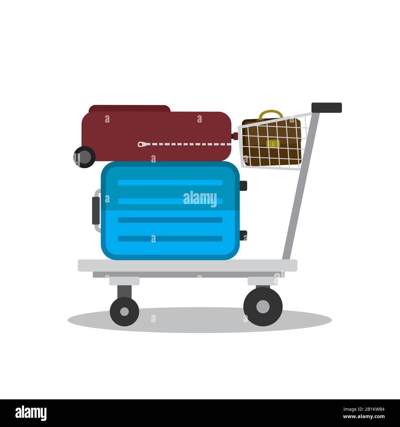 Airport trolley with suitcases and bag, cartoon vector illustration ...