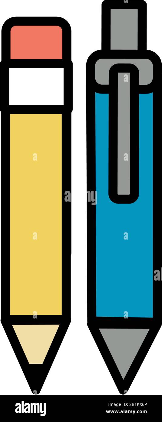 pen and pencil to write office tools, line style icon vector ...