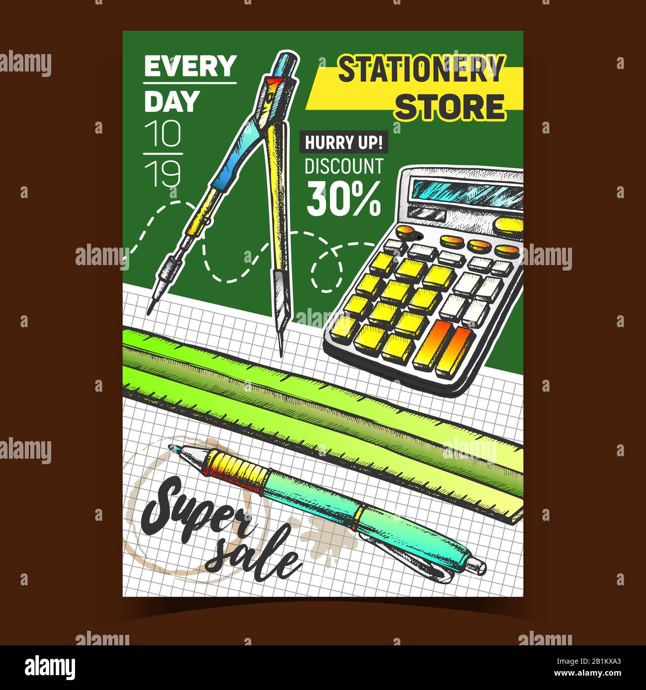 Stationery Store Sale Advertising Poster Vector Stock Vector Image ...