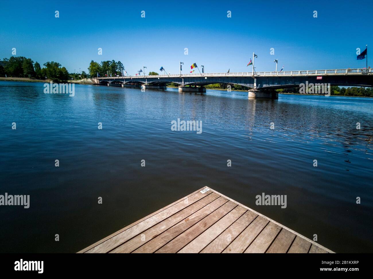 Bridge of Bellerive on river Allier to Vichy city, Allier department ...