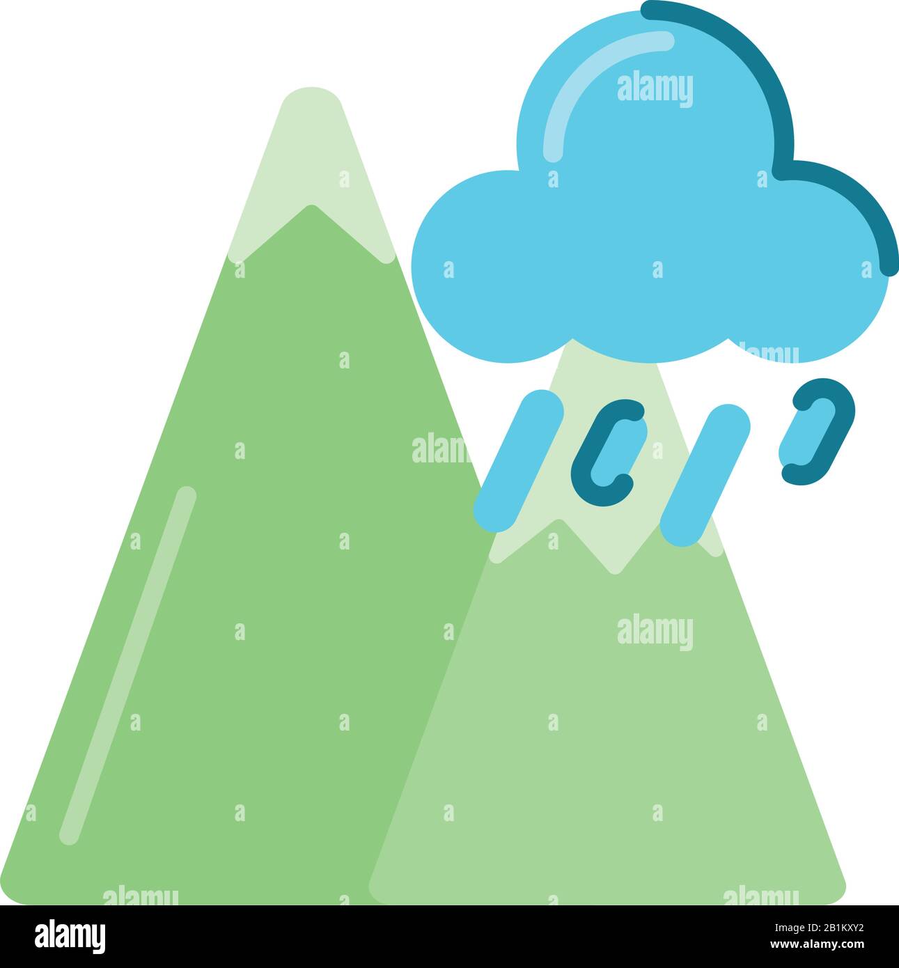 rainy clouds and mountains over white background, flat style icon ...