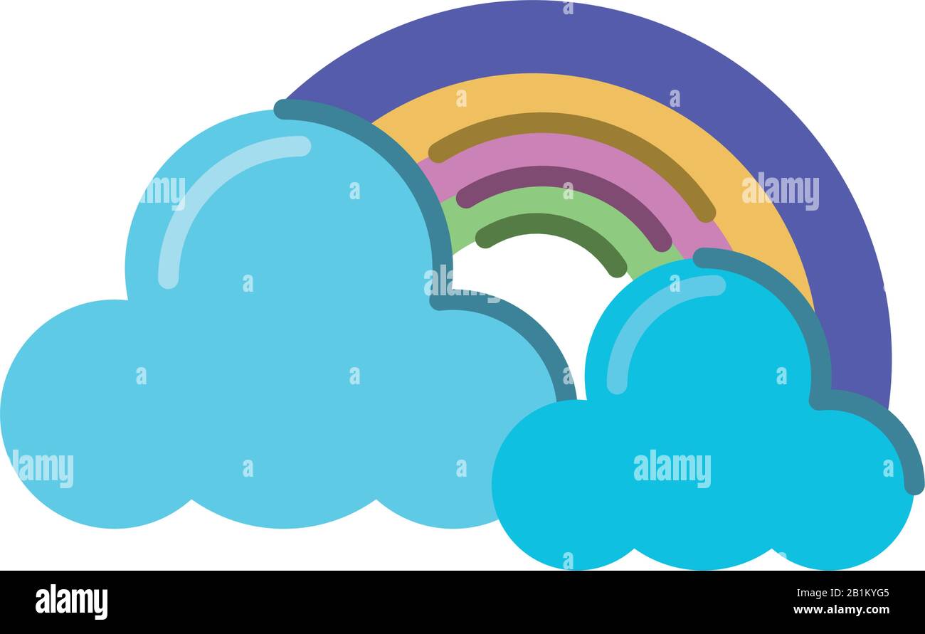 clouds and rainbow icon over white background, flat style icon, vector ...