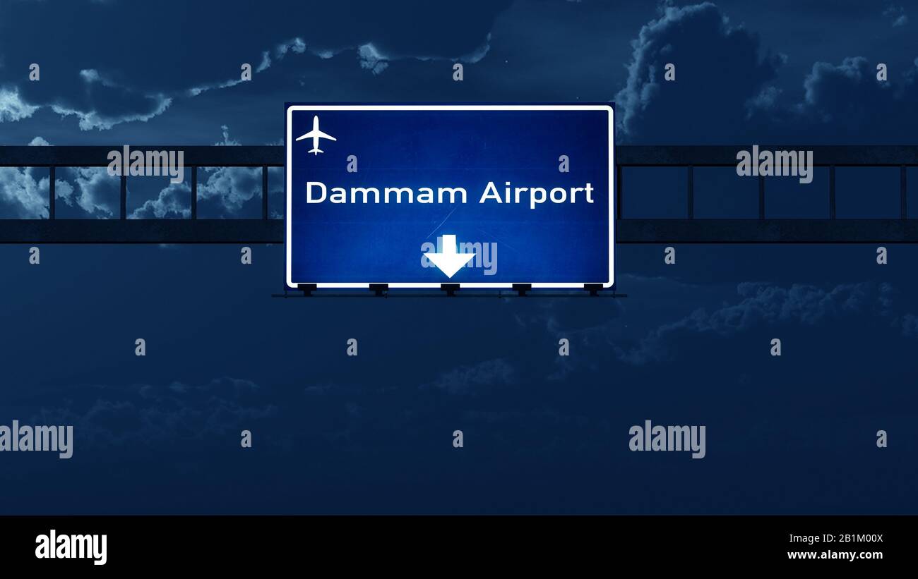 Dammam Airport Highway Road Sign 3D Illustration Stock Photo - Alamy