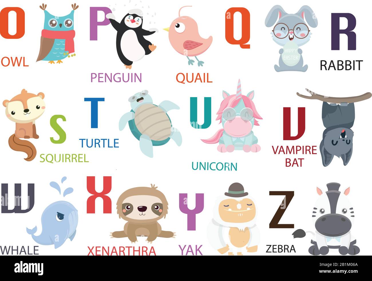 Cute vector zoo alphabet with animals in cartoon style Stock Vector ...