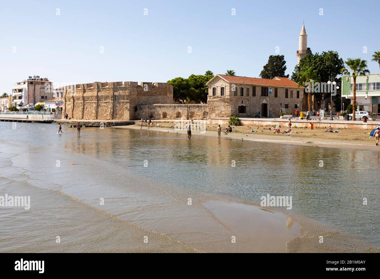 Larnaca Fort and beach with tourists, Larnaca, Cyprus 2018 Stock Photo ...