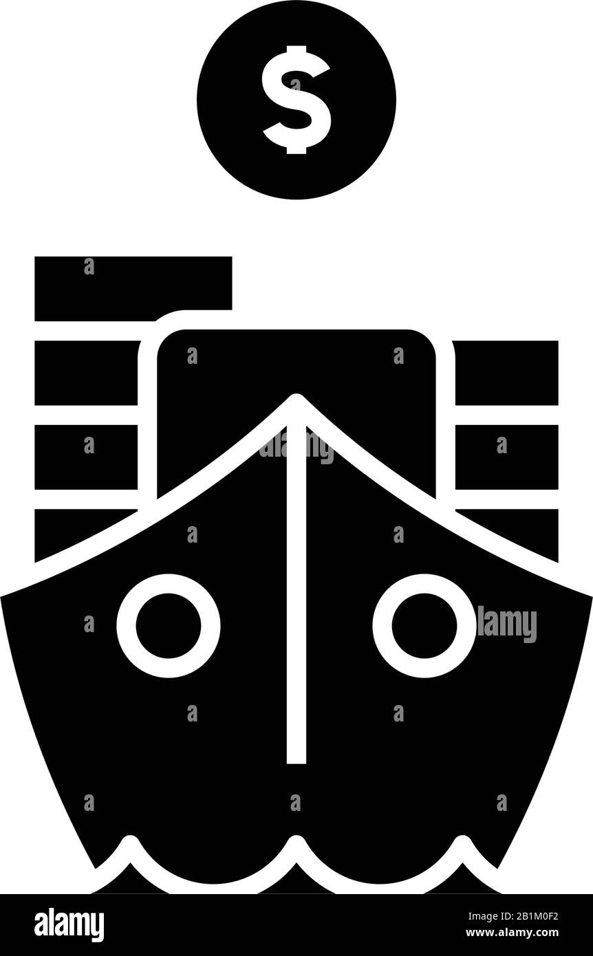 Cargo ship black icon, concept illustration, vector flat symbol, glyph ...