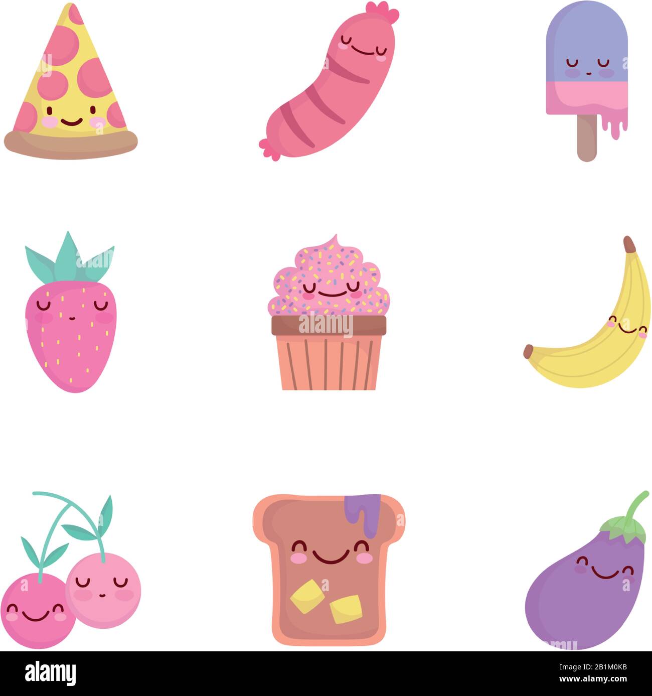 food cute cartoon character menu restaurant diet icons set vector ...