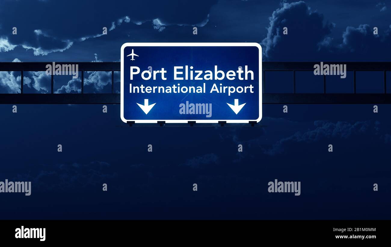 Port Elizabeth South Africa Airport Highway Road Sign at Night 3D ...