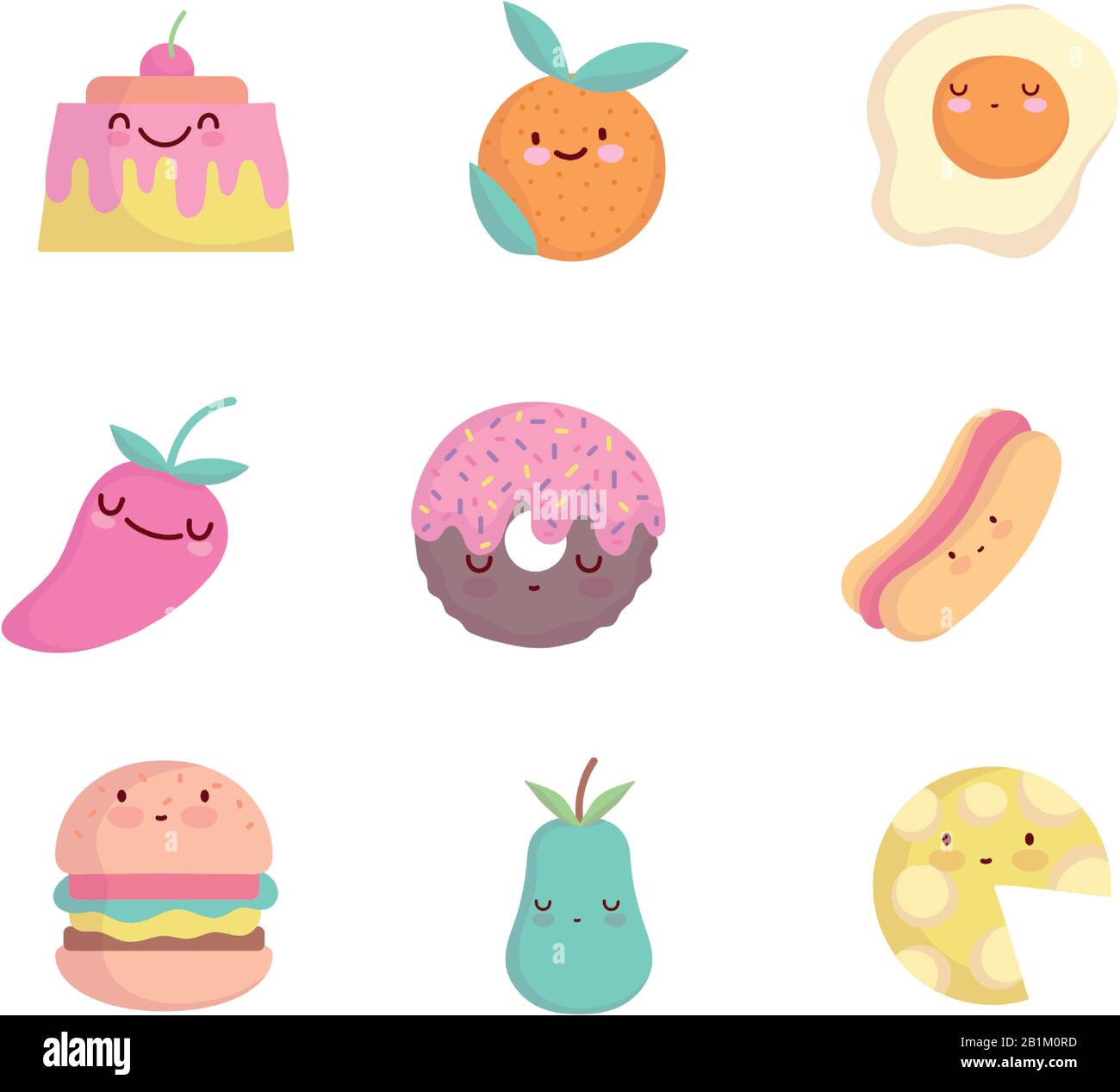 food cute cartoon character menu restaurant diet icons set vector ...