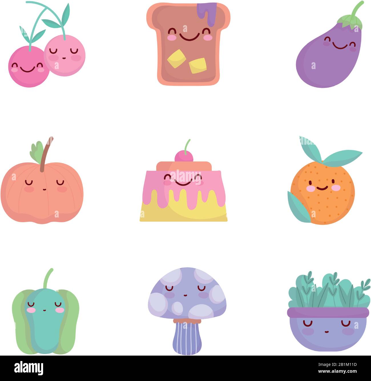 food cute cartoon character menu restaurant diet icons set vector ...