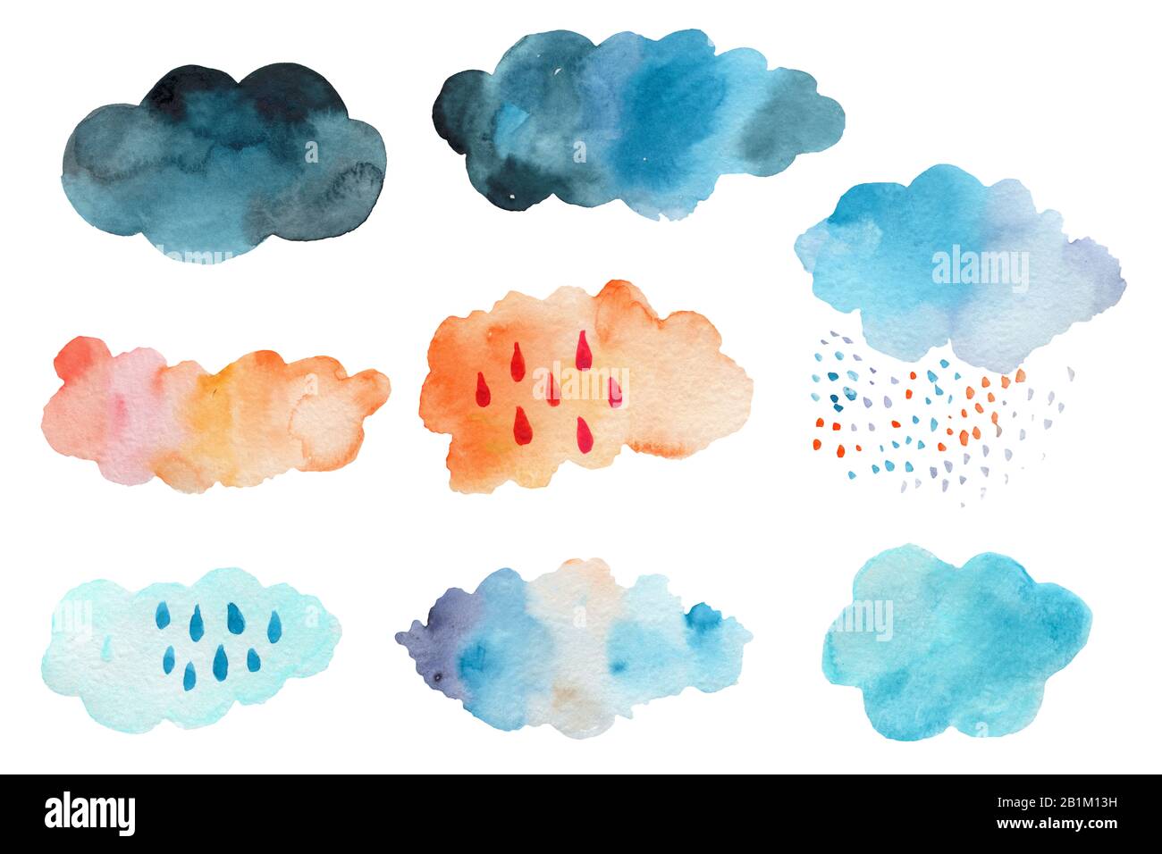 Cute weather icons. Forecast meteorology watercolor symbols ...