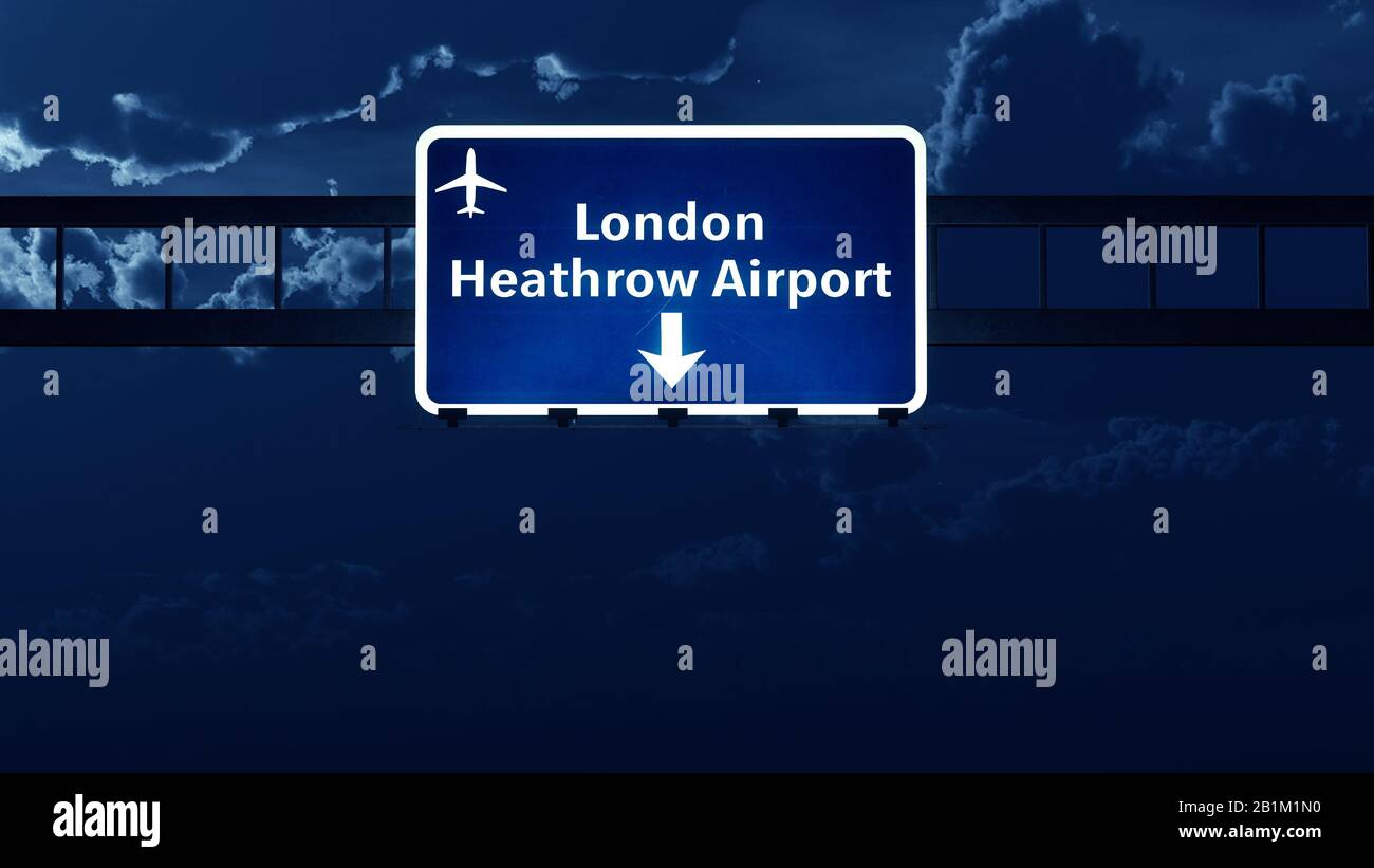 Heathrow London England UK Airport Highway Road Sign at Night 3D ...