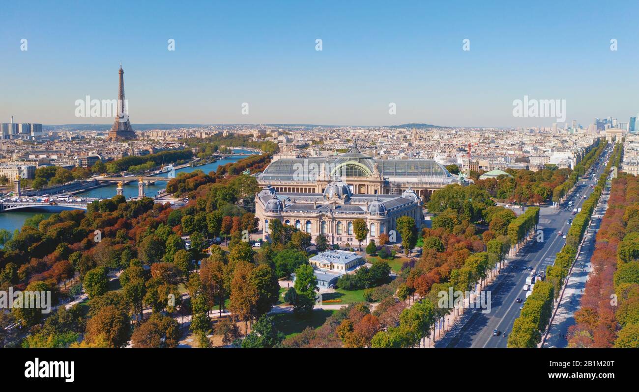 Aerial view of Paris, Grand Palais, and Eiffel Tower Stock Photo - Alamy