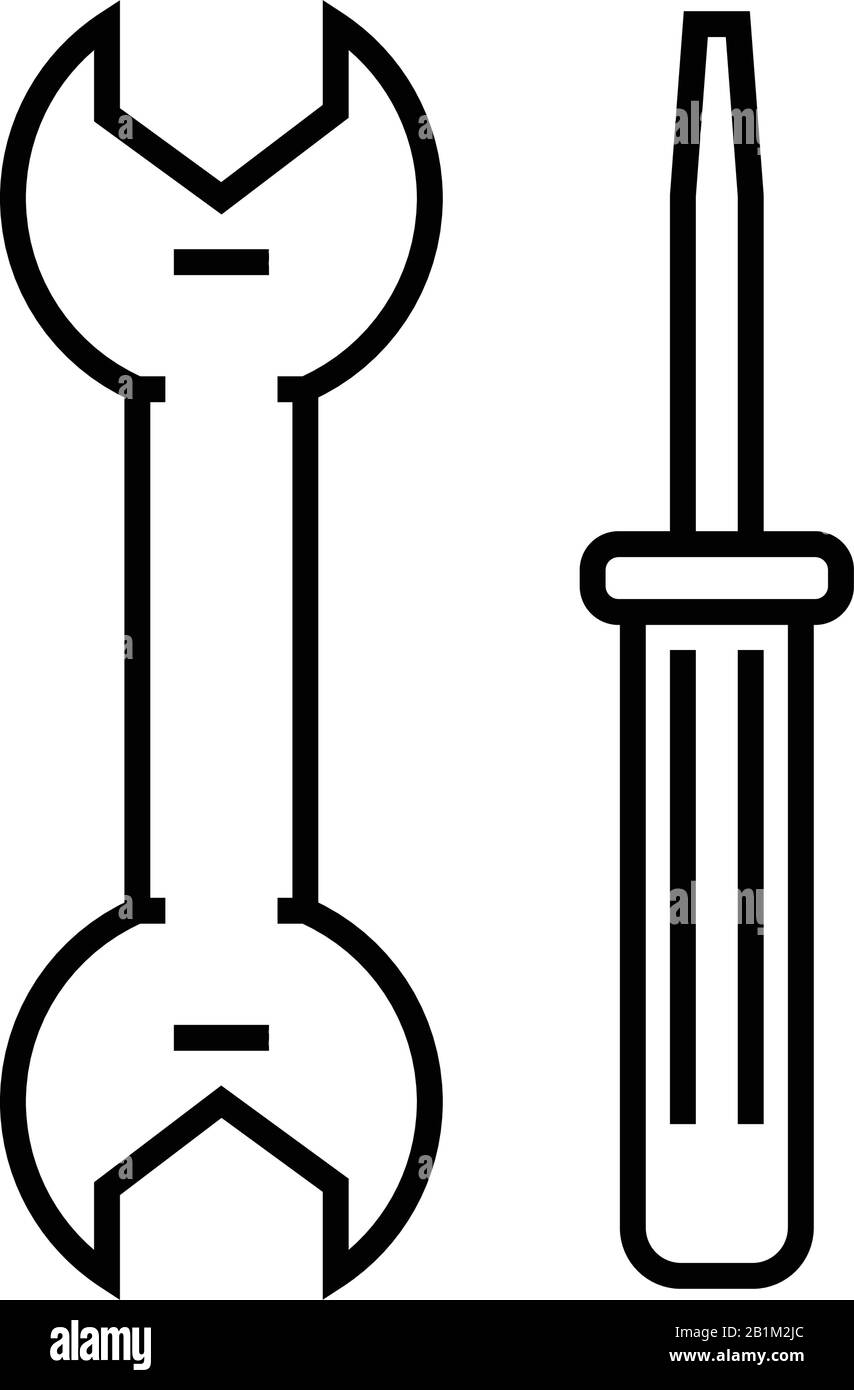 Helping tools line icon, concept sign, outline vector illustration ...