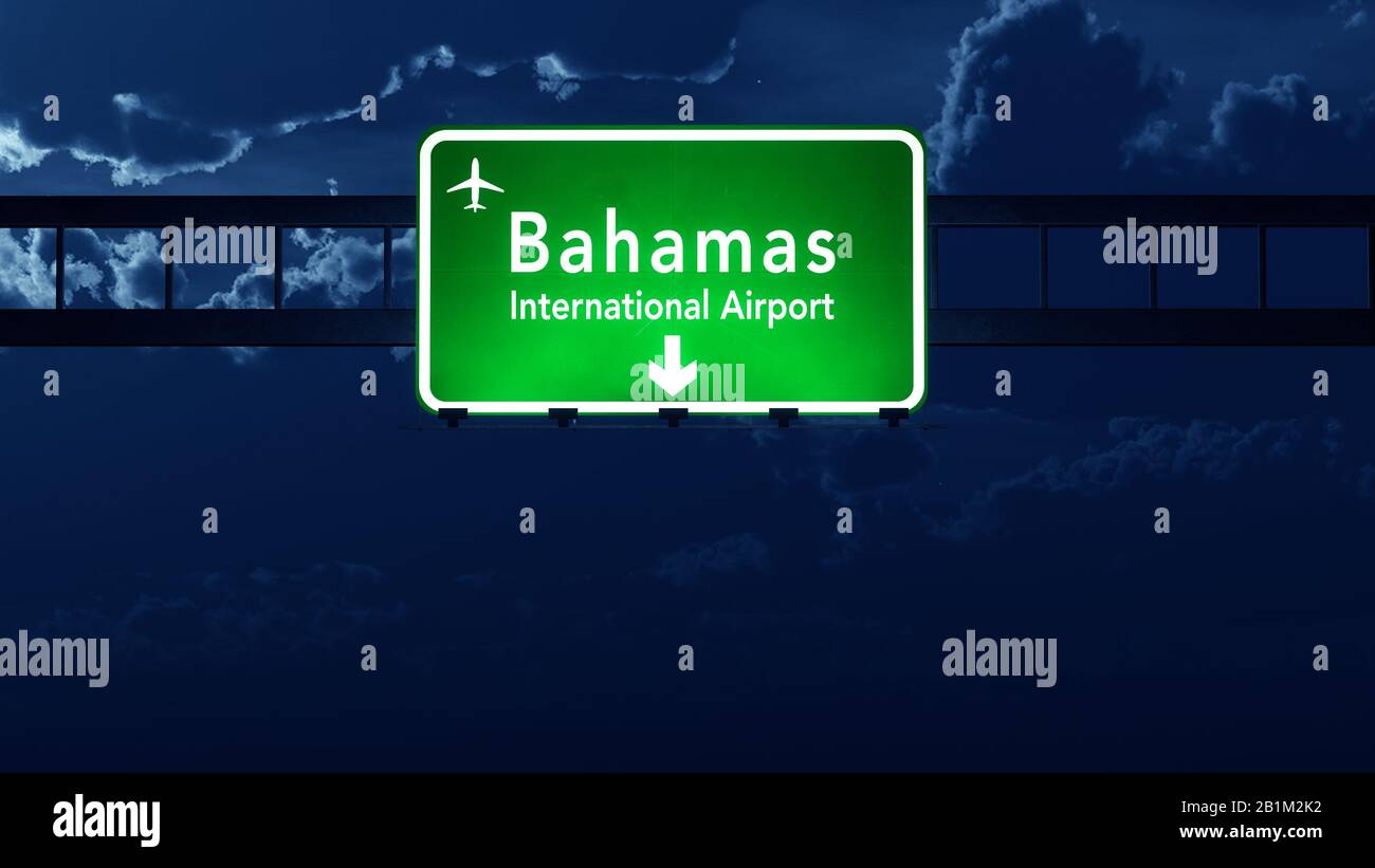 Bahamas Airport Highway Road Sign at Night 3D Illustration Stock Photo ...