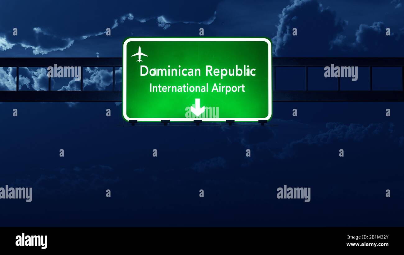 Dominican Republic Airport Highway Road Sign at Night 3D Illustration ...