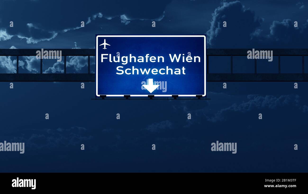 Vienna Austria Airport Highway Road Sign at Night 3D Illustration Stock ...
