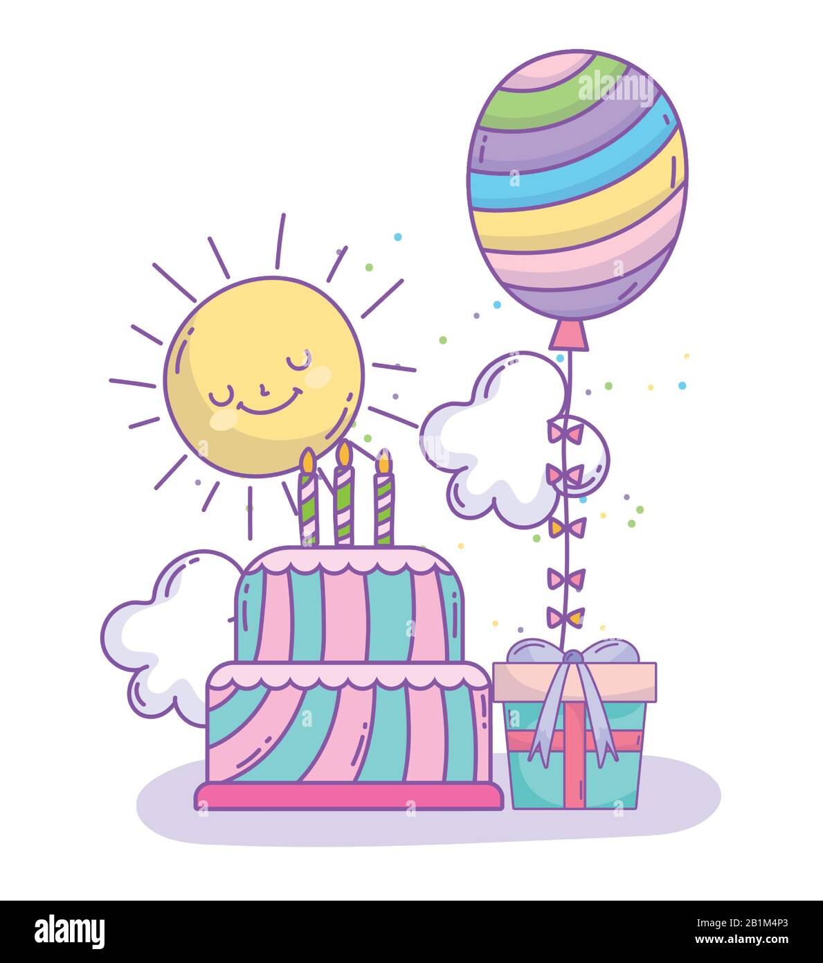 happy birthday cake rainbow balloon and gift box celebration party ...