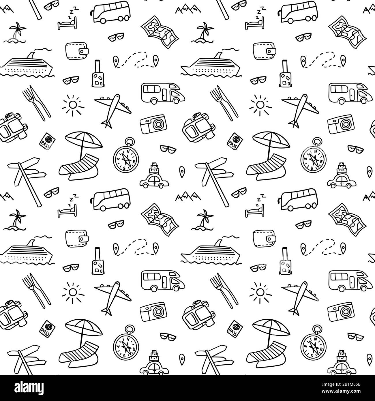 Seamless pattern with hand drawn travel icons. Vacation background ...