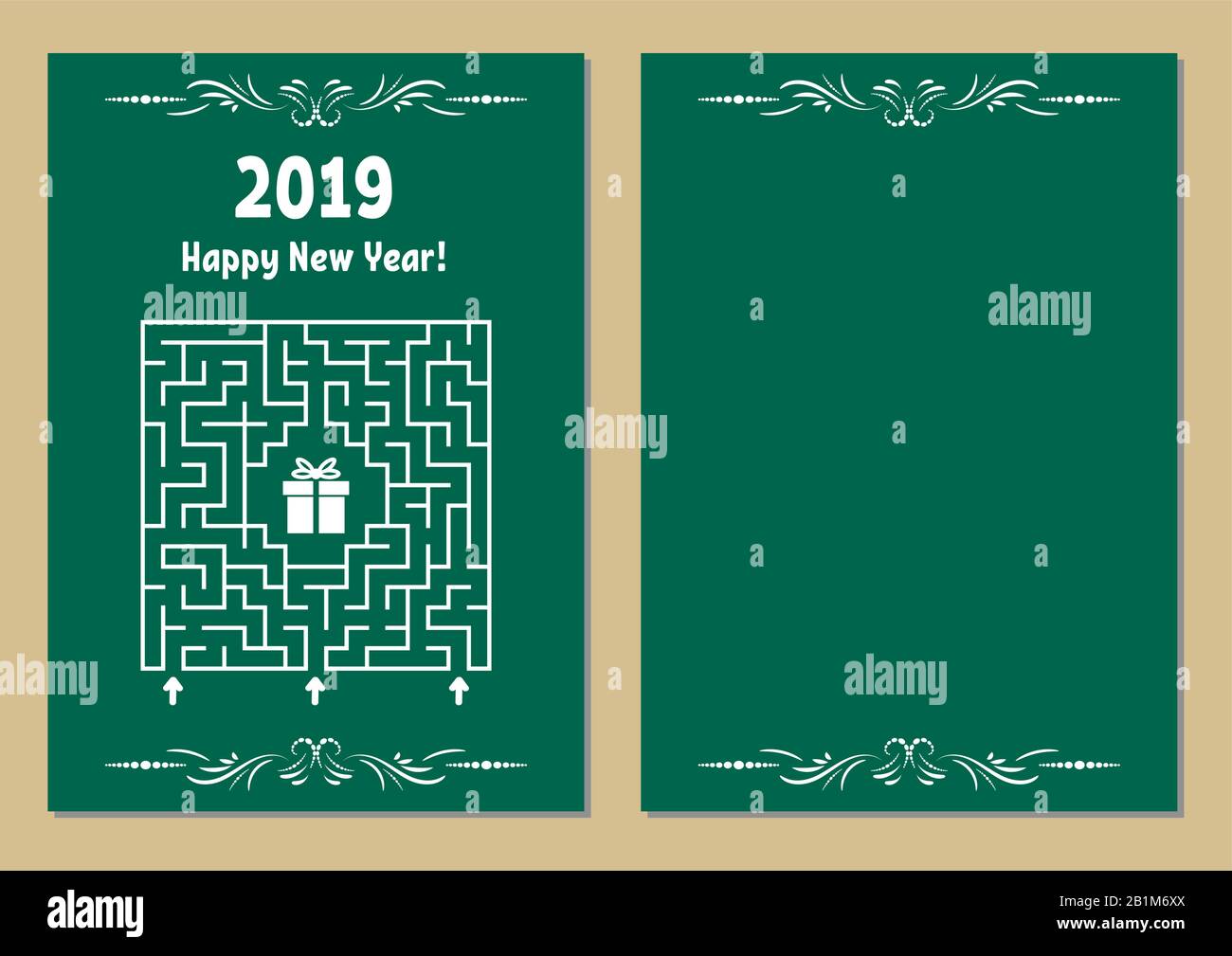 Color Christmas greeting card with a square maze. Find the right path ...