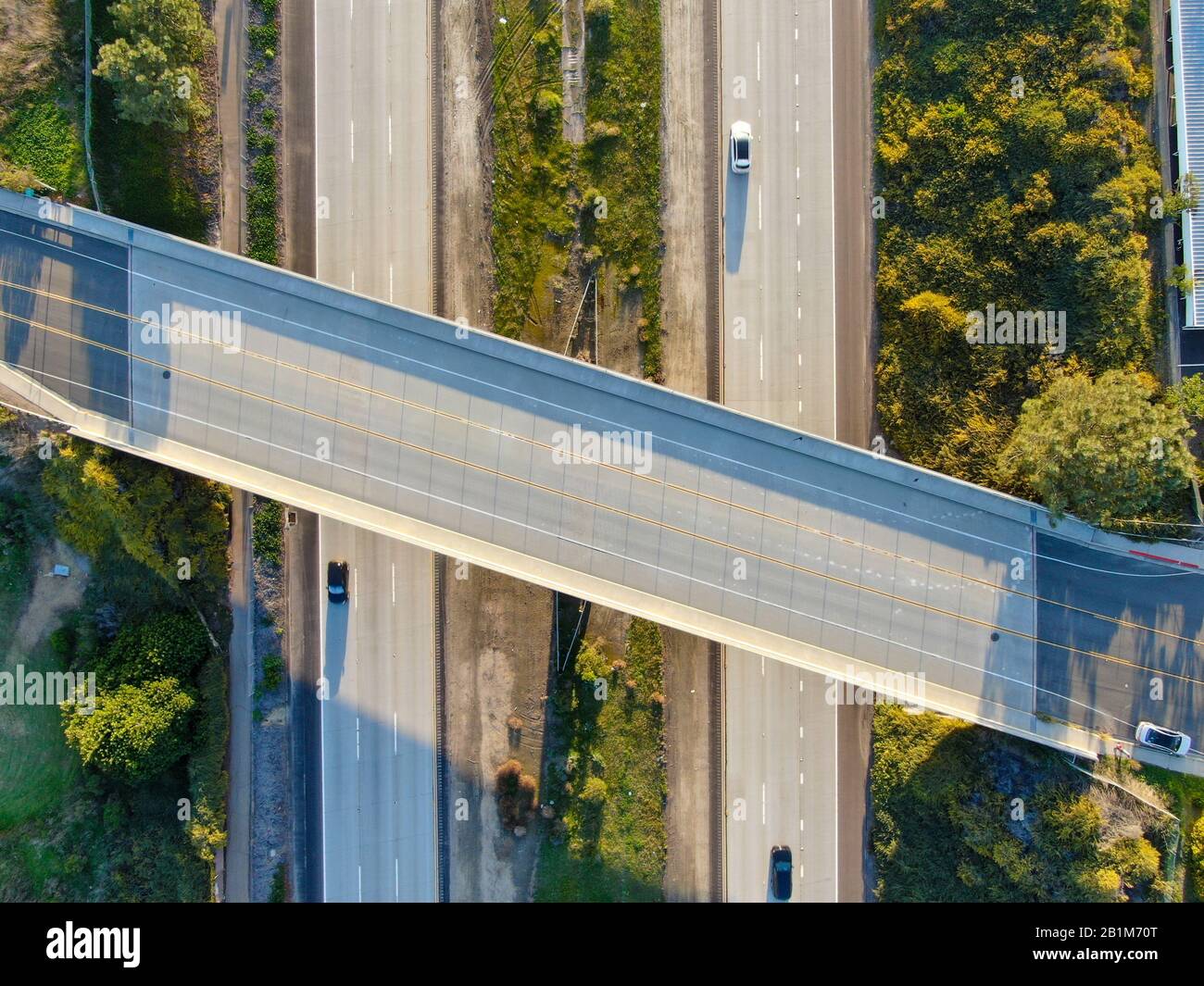 Aerial top view of highway. Intersection city transport road with ...