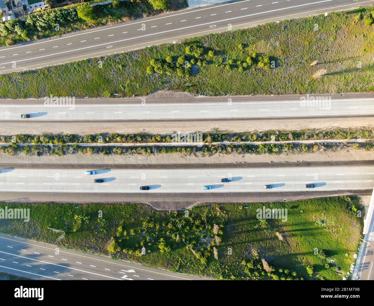 Aerial top view of highway. Intersection city transport road with ...