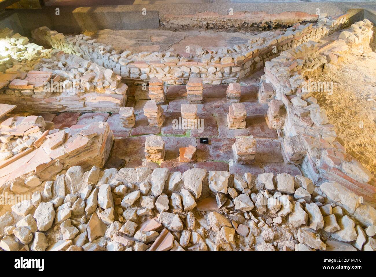 Roman hypocaust, under-floor heating system, at Fishbourne Roman Palace ...