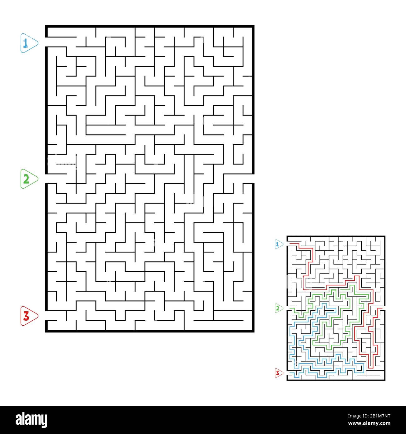 Abstract rectangular large maze. Game for kids. Puzzle for children. Three entrances, one exit ...
