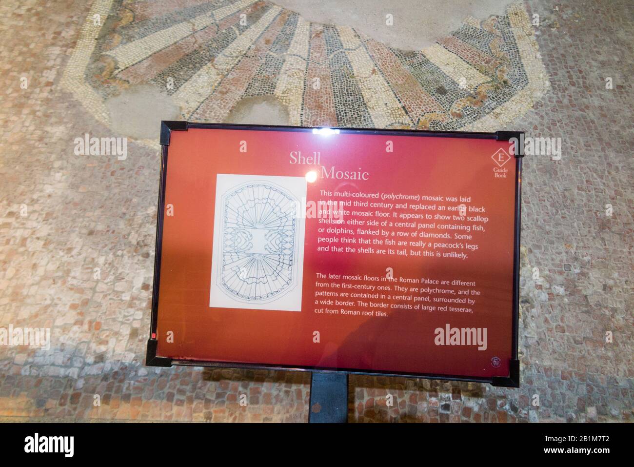 Information sign above the shell mosaic / mosaics in a roman villa room ...