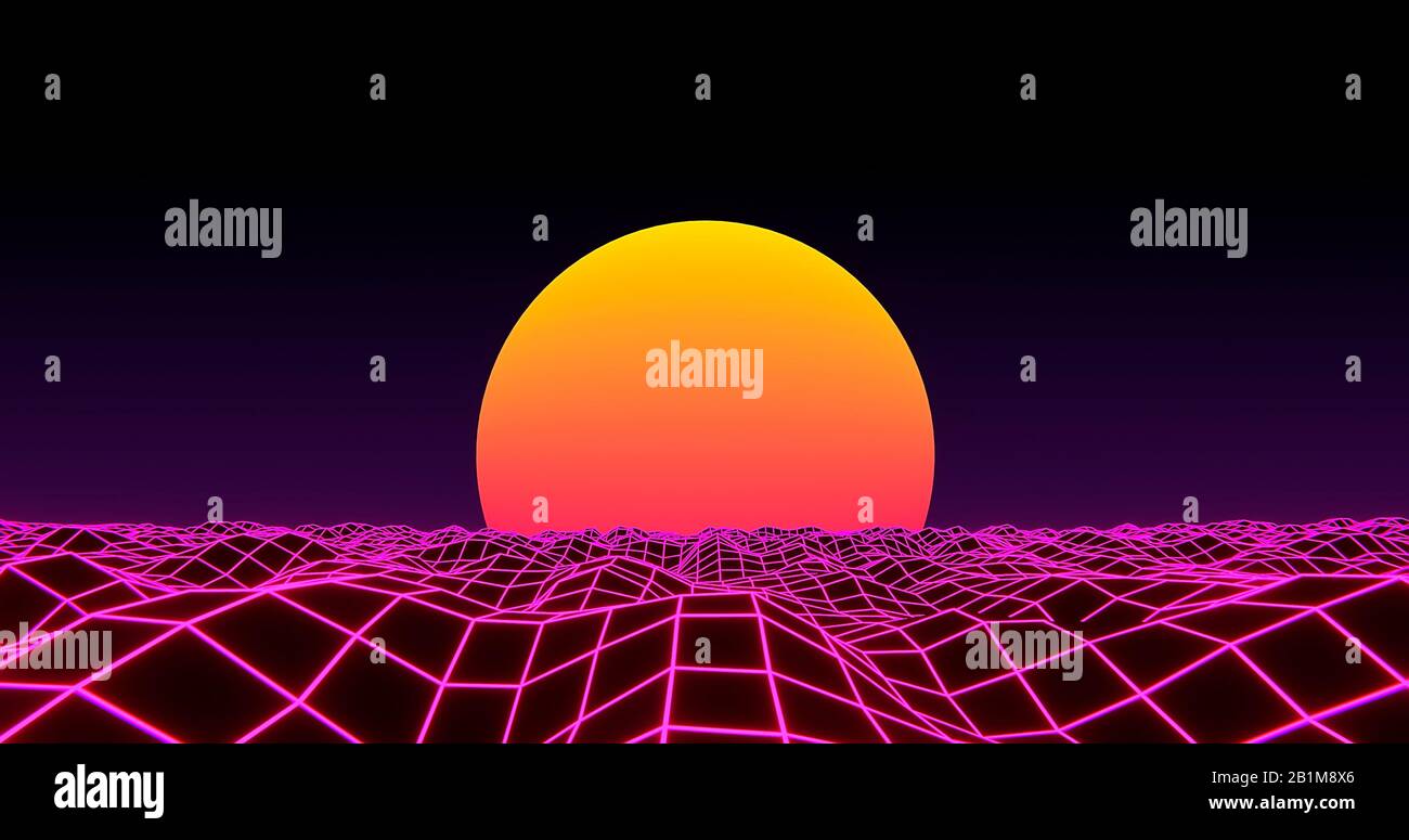 3D wireframe water waves sunset Stock Photo - Alamy