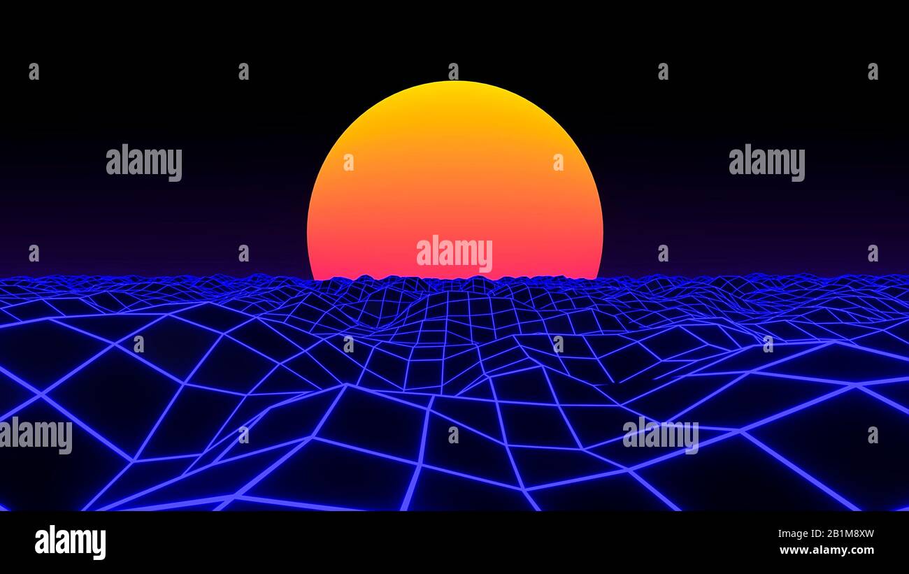 Neon blue wireframe wave hi-res stock photography and images - Alamy