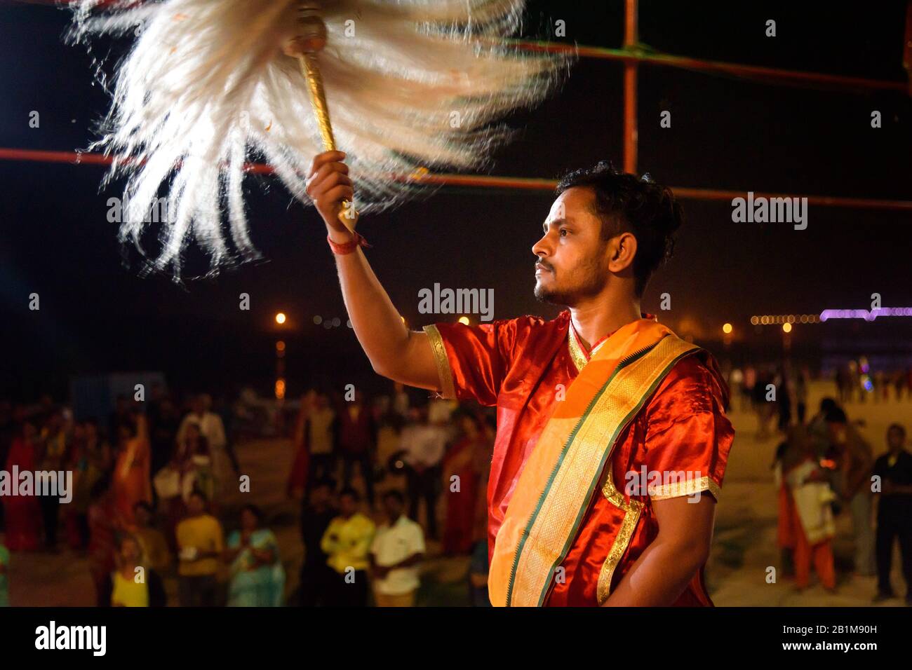 Ganga aarti ceremony rituals at Assi Ghat in Varanasi. India Stock ...