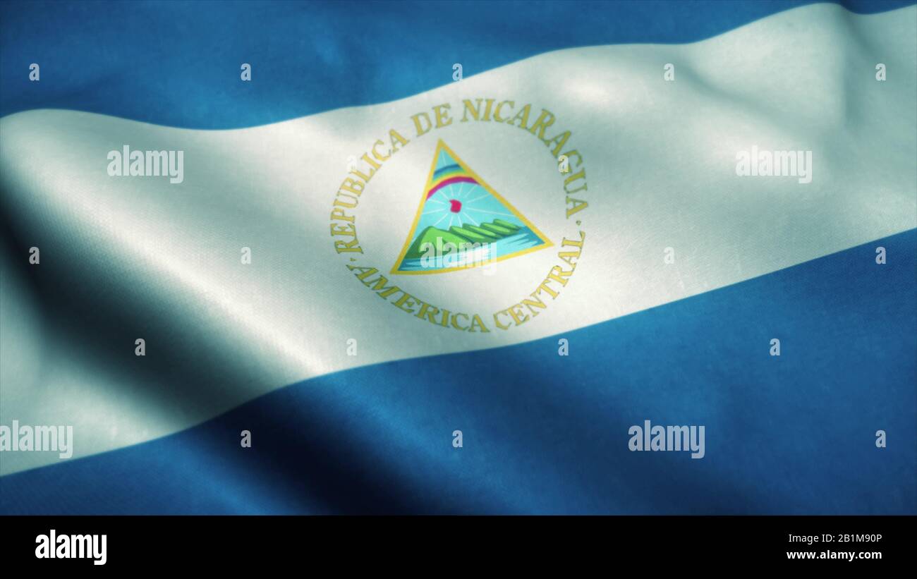 Nicaragua flag waving in the wind. National flag of Nicaragua. Sign of Nicaragua. 3d ...