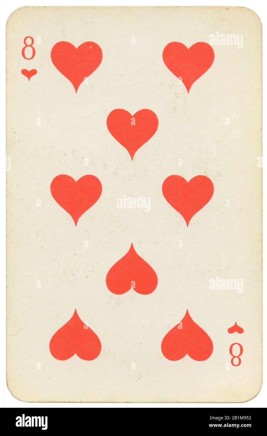 Eight of Hearts old grunge soviet style playing card isolated on white ...