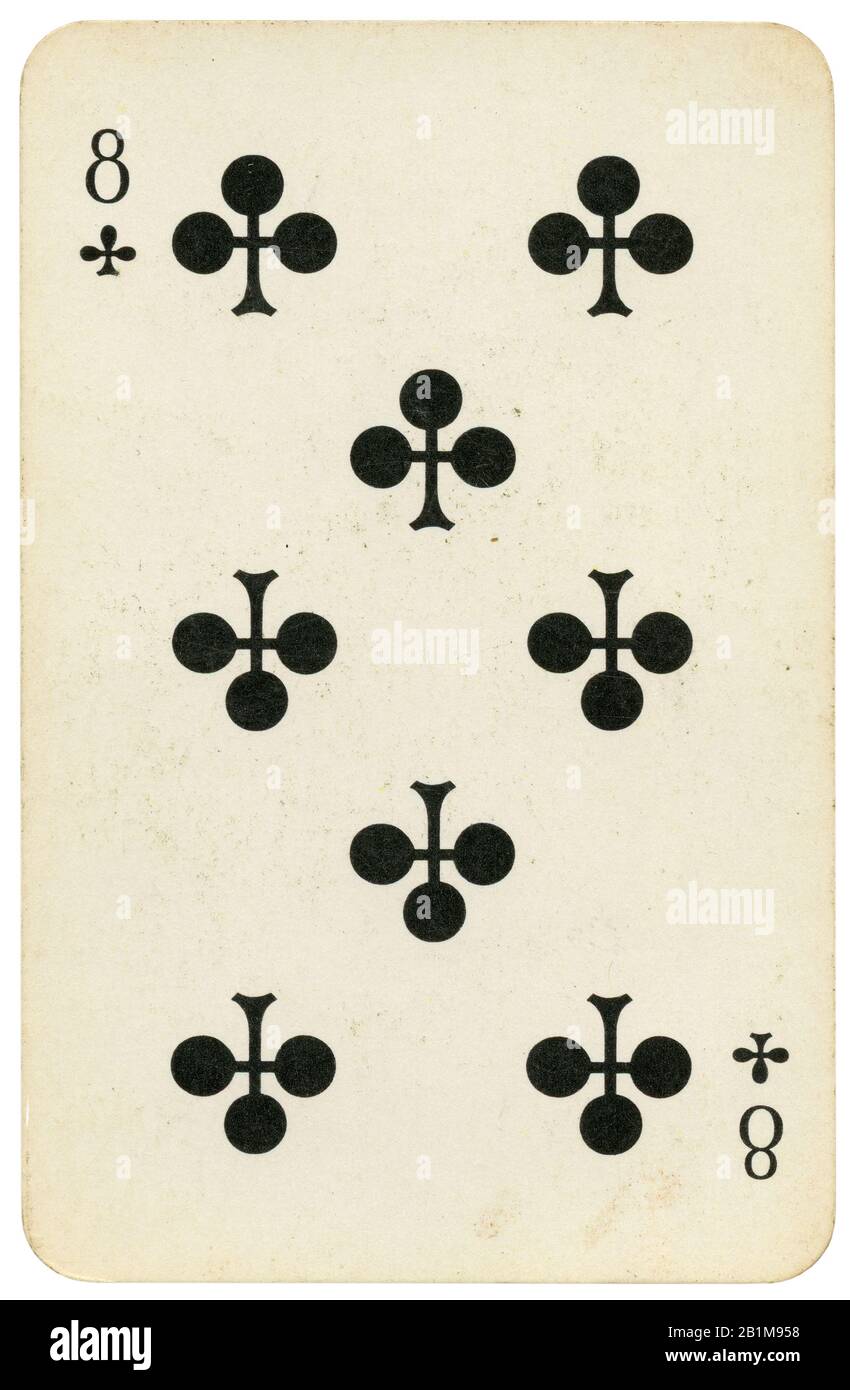 Eight of Clubs old grunge soviet style playing card isolated on white ...