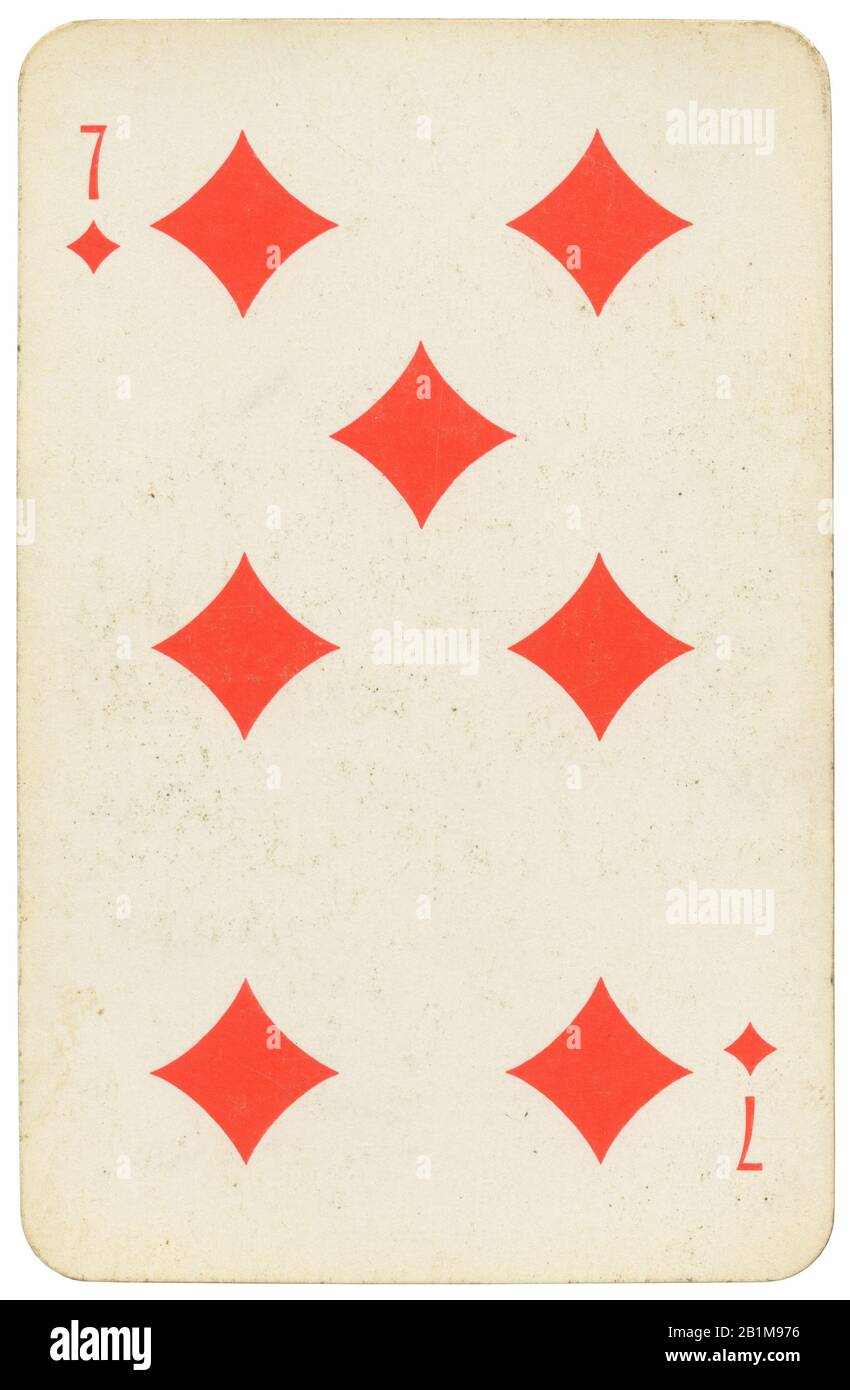 Seven of Diamonds old grunge soviet style playing card isolated on ...